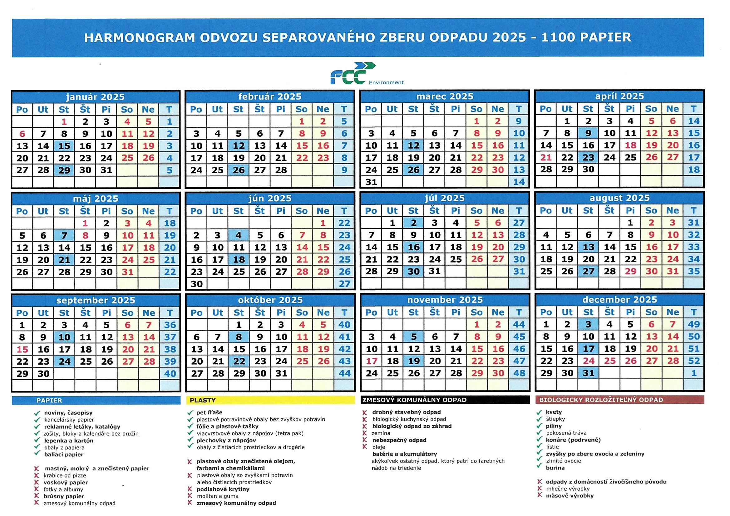 Harmonogram odvozu odpadu 2025 | Číčov